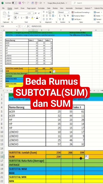 Beda rumus SUBTOTAL(SUM) Dan SUM #excel #shorts #exceltutorial #excelformula #exceltricks # ...