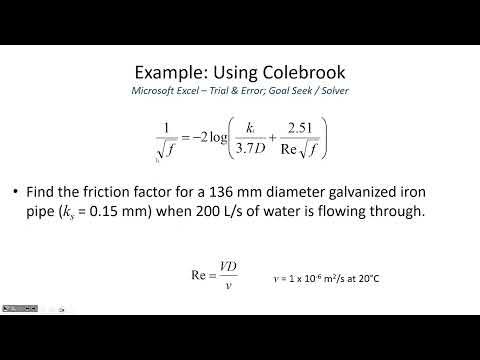 Colebrook & Jain eq. for calculating Darcy-Weisbach f; pipe diameter - CE 331, Class 4 (17 Jan ...