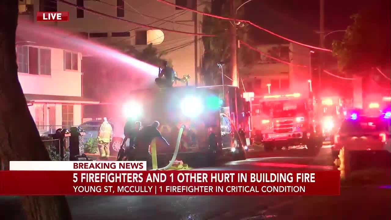 5 firefighters, 1 civilian hurt in McCully building fire - YouTube