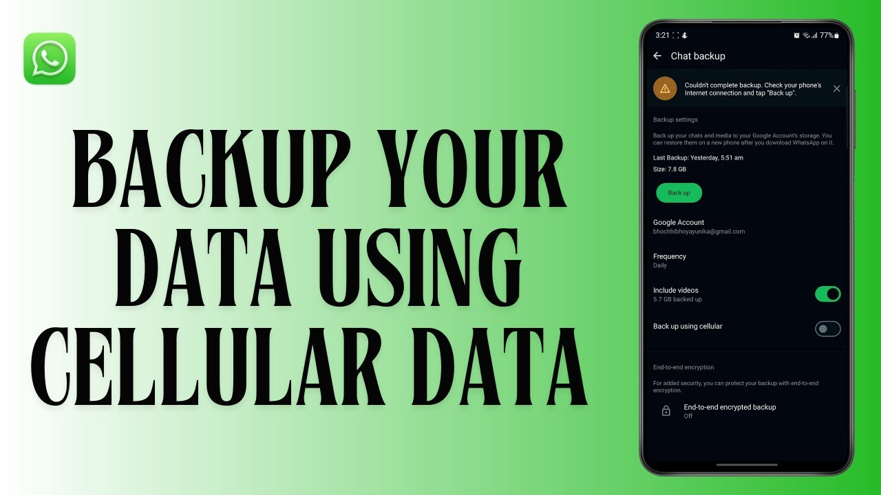 How To Backup Your Data Using Cellular Data On Whatsapp On Android Youtube