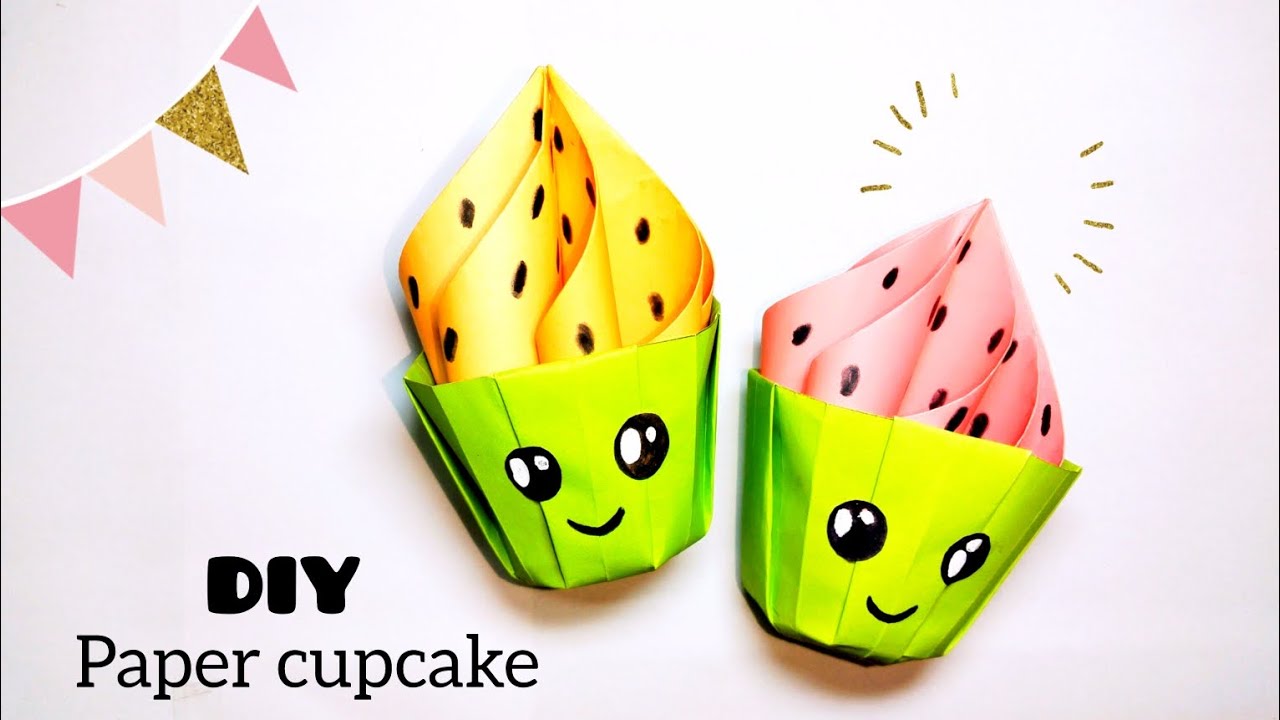 DIY Paper CUPCAKE | Easy Paper cupcake craft | paper watermelon cupcake ...