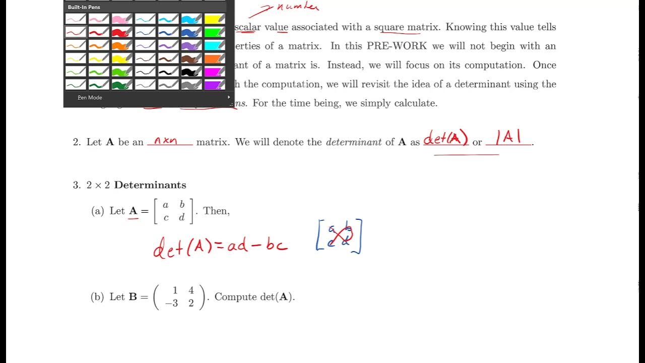 Calculate the Determinant of a 2x2 Matrix - YouTube