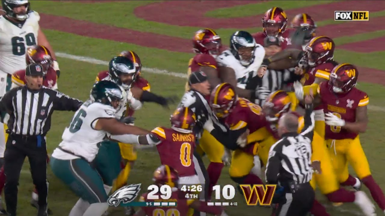 3 EJECTED after HUGE BRAWL between Commanders and Eagles (Full Fight ...