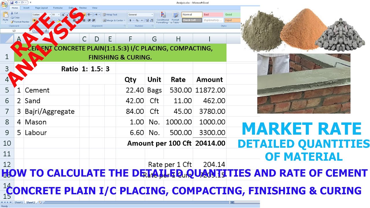How to calculate the detailed quantities and rate of cement concrete ...
