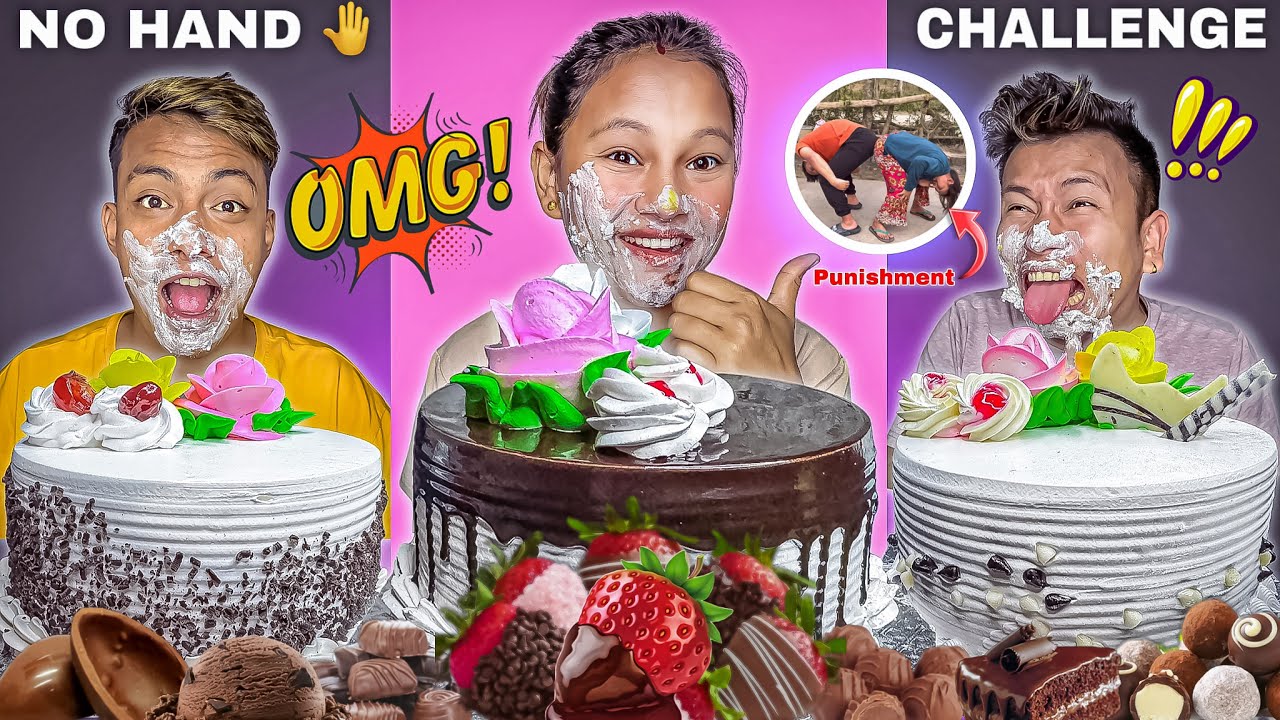 NO HAND CAKE 🍰 EATING CHALLENGE WITH EXTREME PUNISHMENT 😅 || सोचेको ...