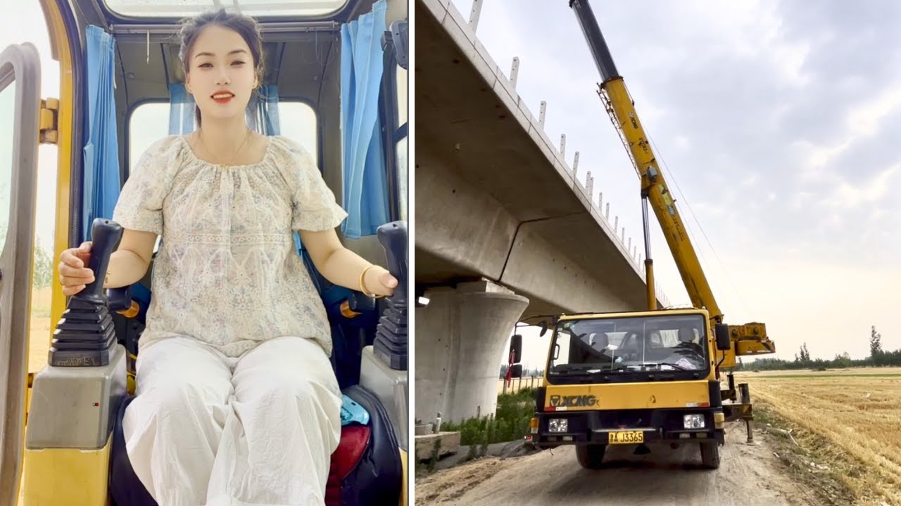 Female Crane Operator Heze Unloads Heavy Construction Load from ...