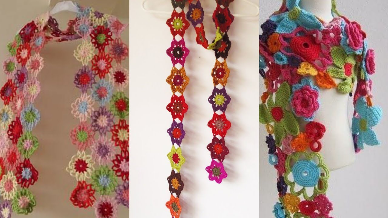 gorgeous collection for ladies of crochet flowers scarf patterns - YouTube