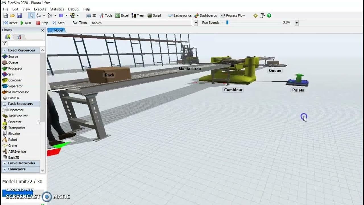 Ejemplo Layout sencillo con FlexSim. - YouTube
