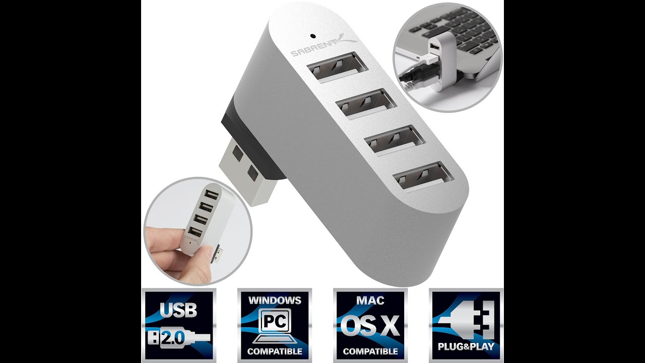 Sabrent mini 4-port USB 2.0 rotable hub unboxing/review - YouTube