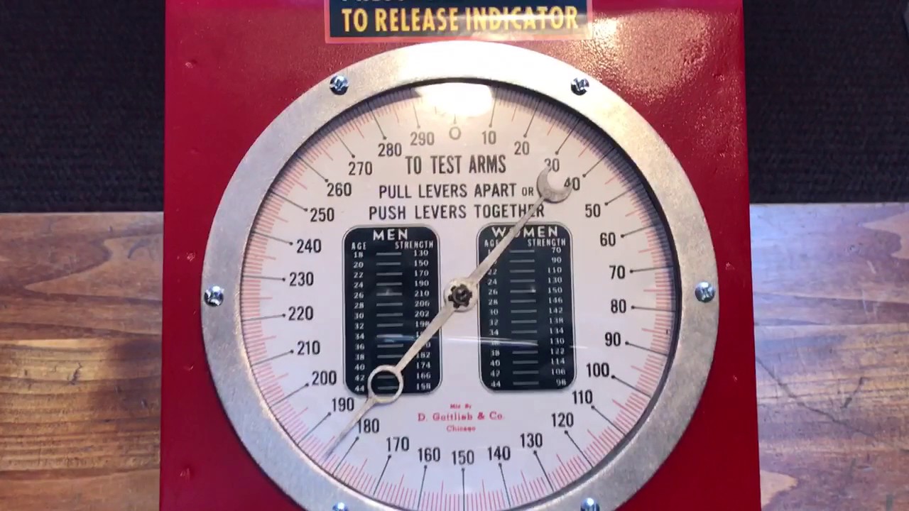 Gottlieb Deluxe 3-way strength grip tester coin op machine - YouTube