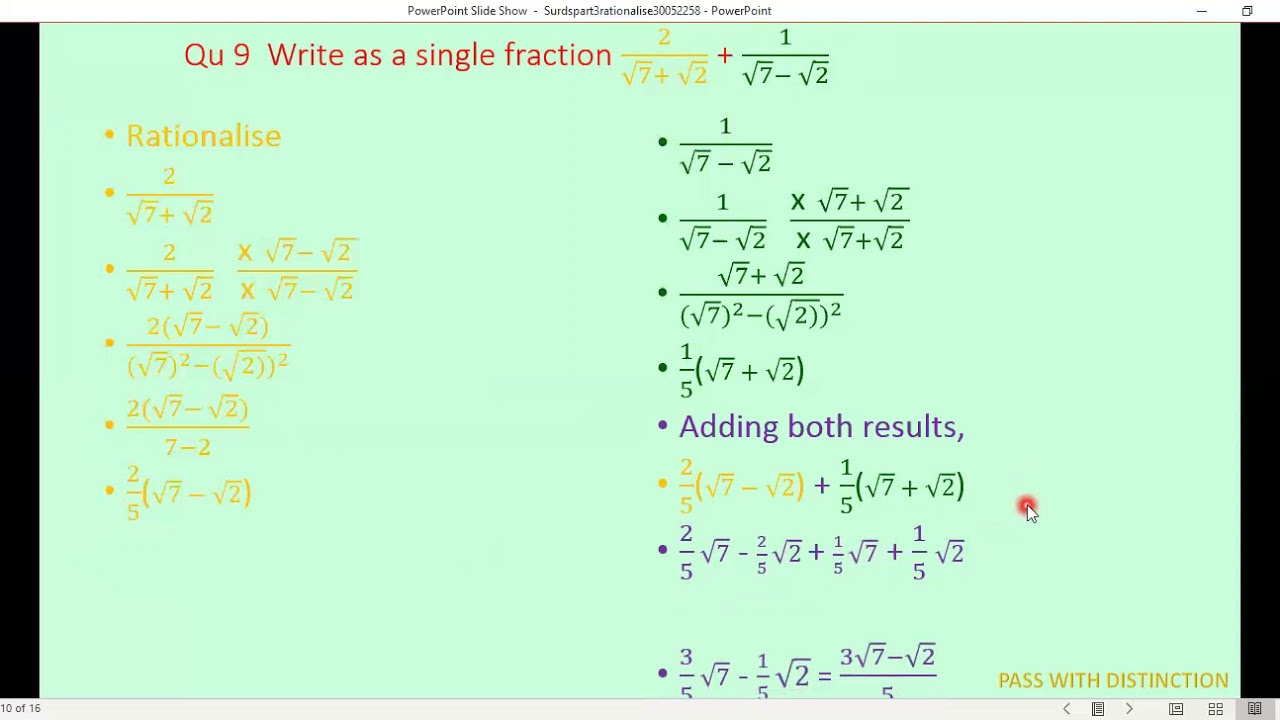 Surds (Part 2: Rationalisation of the denominator) for O Level - YouTube