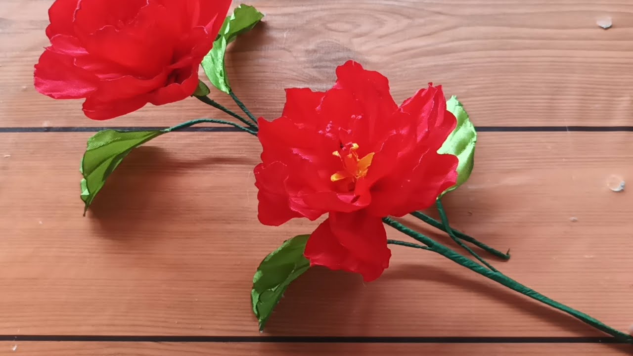 DIY || Bunga Hibiscus || Tutorial Membuat Bunga Dari Pita Satin - YouTube