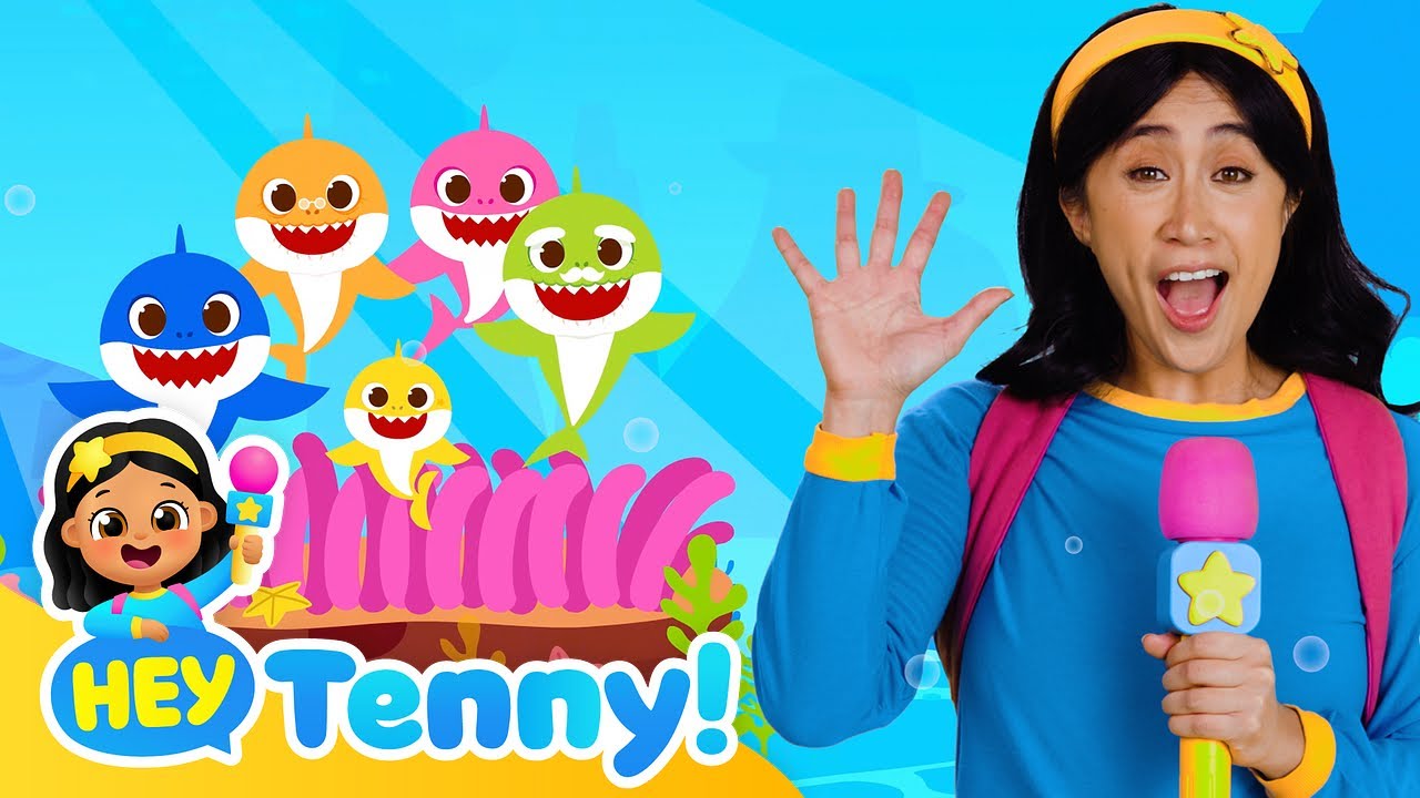 🦈 Tenny meets the Shark Family | Five Little Sharks Jumping on the Bed ...