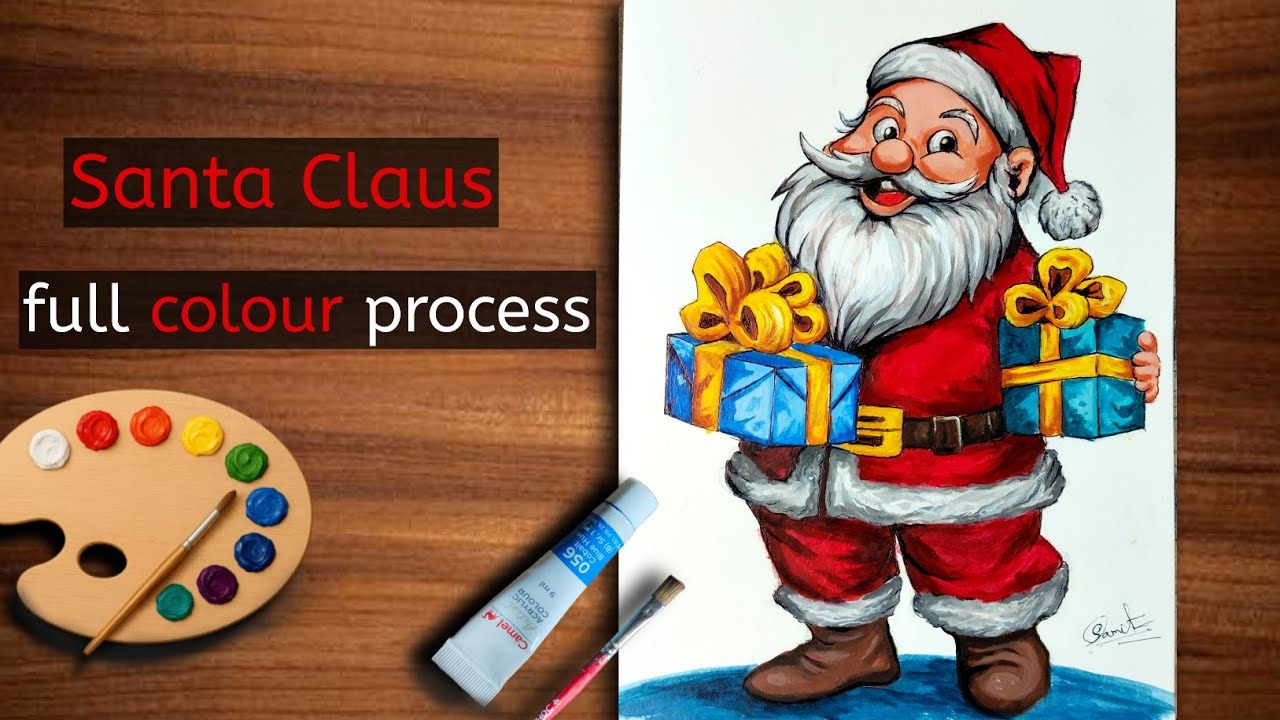Santa Claus 🎨 full Colour Process | How to draw and Colour Santa for ...