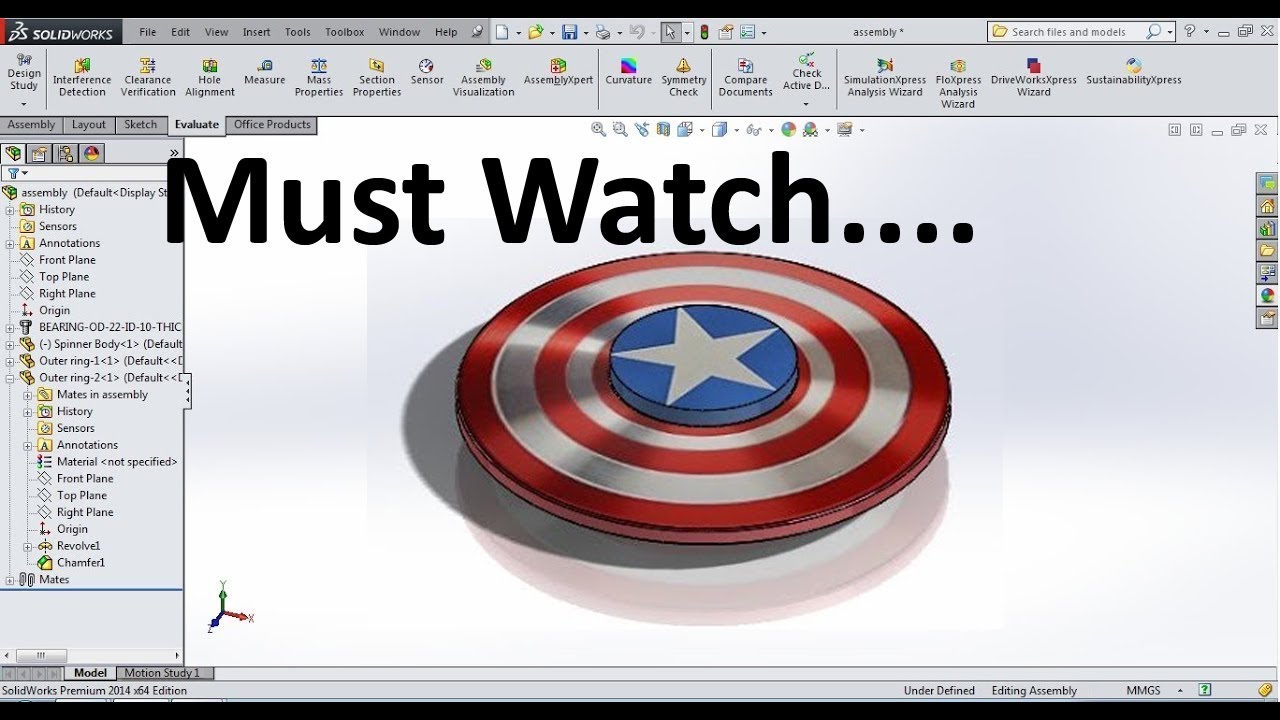 Solidworks Tutorial -7 | Best Fidget Spinner Captain America Shield ...