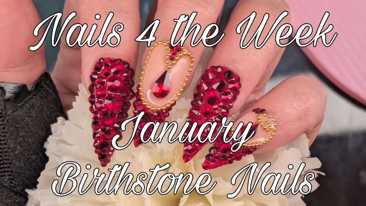 January Birthstone Nails. Garnet Nail Art - YouTube