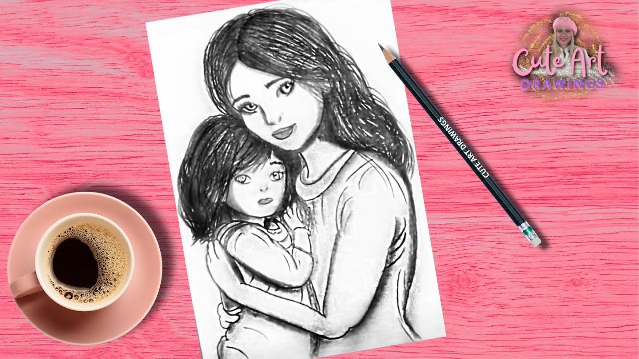 How to draw a mother and daughter (Step by step pencil drawing) - YouTube