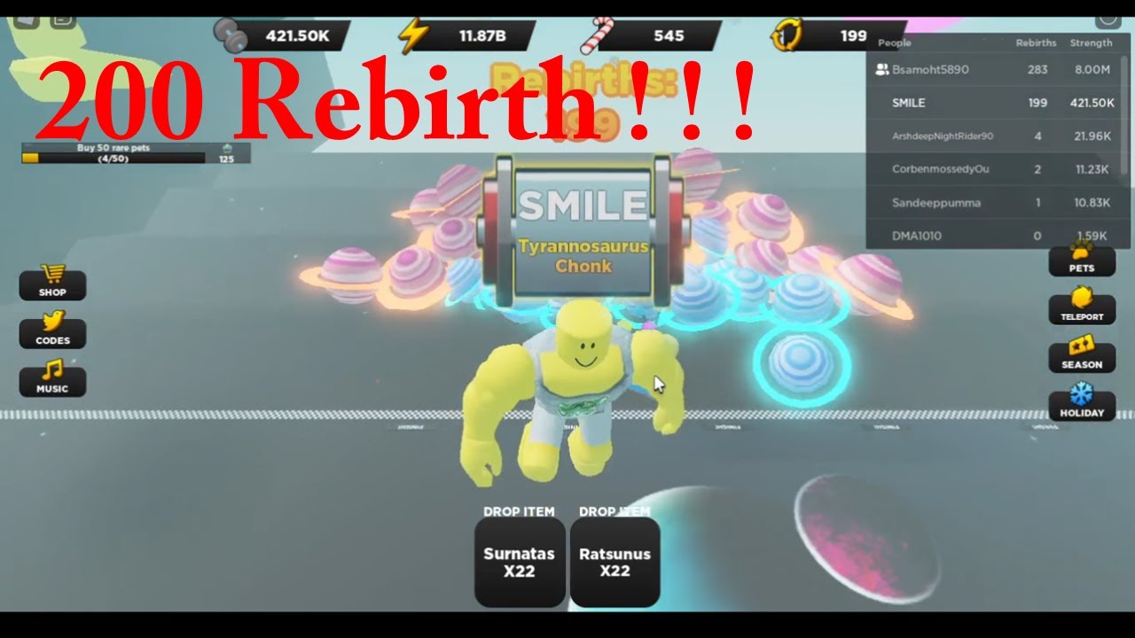 Over 200 rebirth in Roblox Strongman Simulator - YouTube
