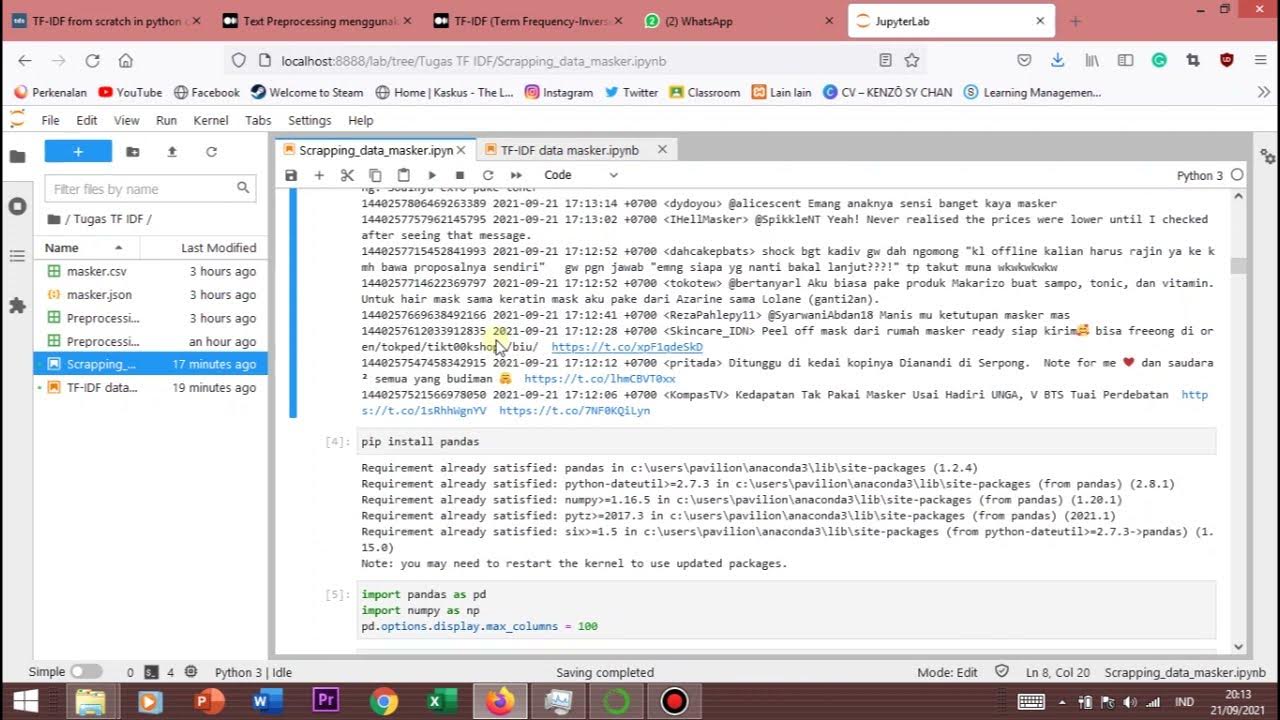 Data Matriks TF-IDF dan Text Preprocessing Menggunakan PANDAS, NLTK, dan Sastrawi pada Data ...