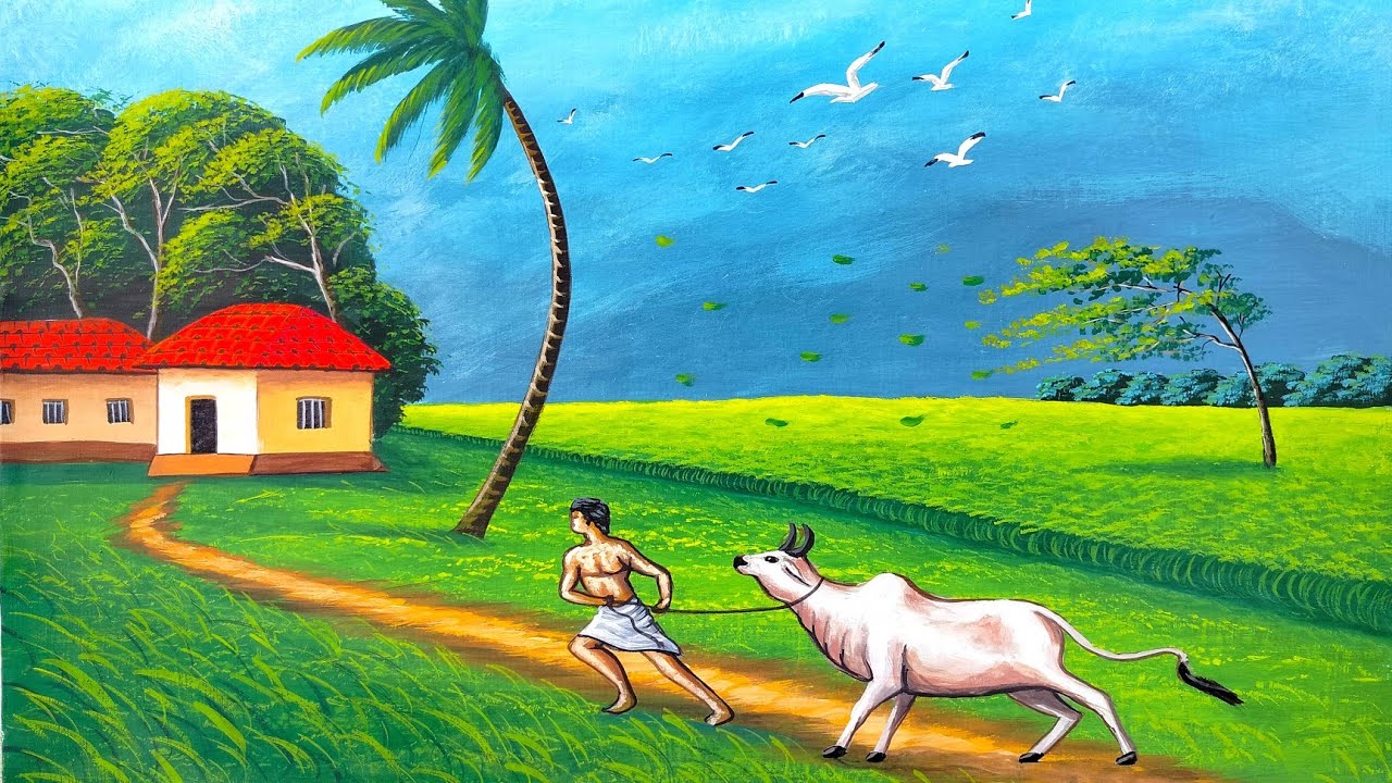 Painting of a Cyclone coming on the village | painting 529 - YouTube