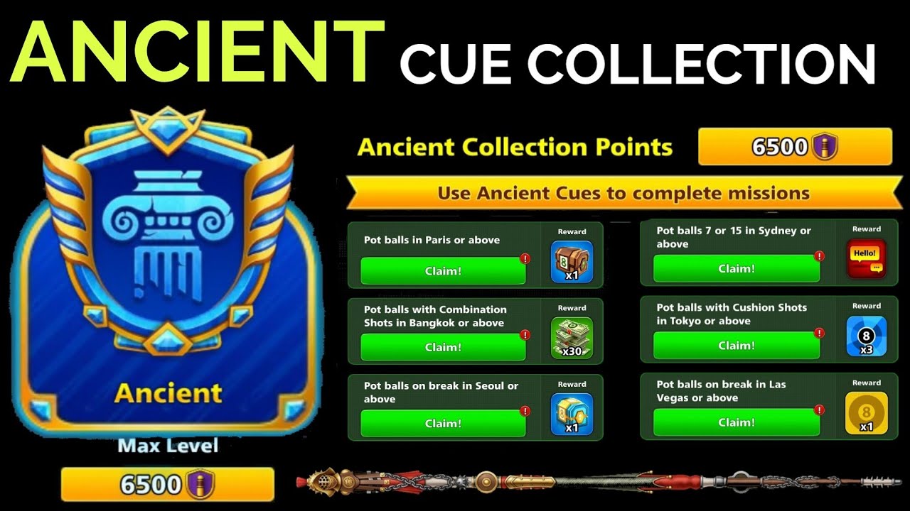 8 Ball Pool - Ancient Collection Max Level - New Cue Collection ...