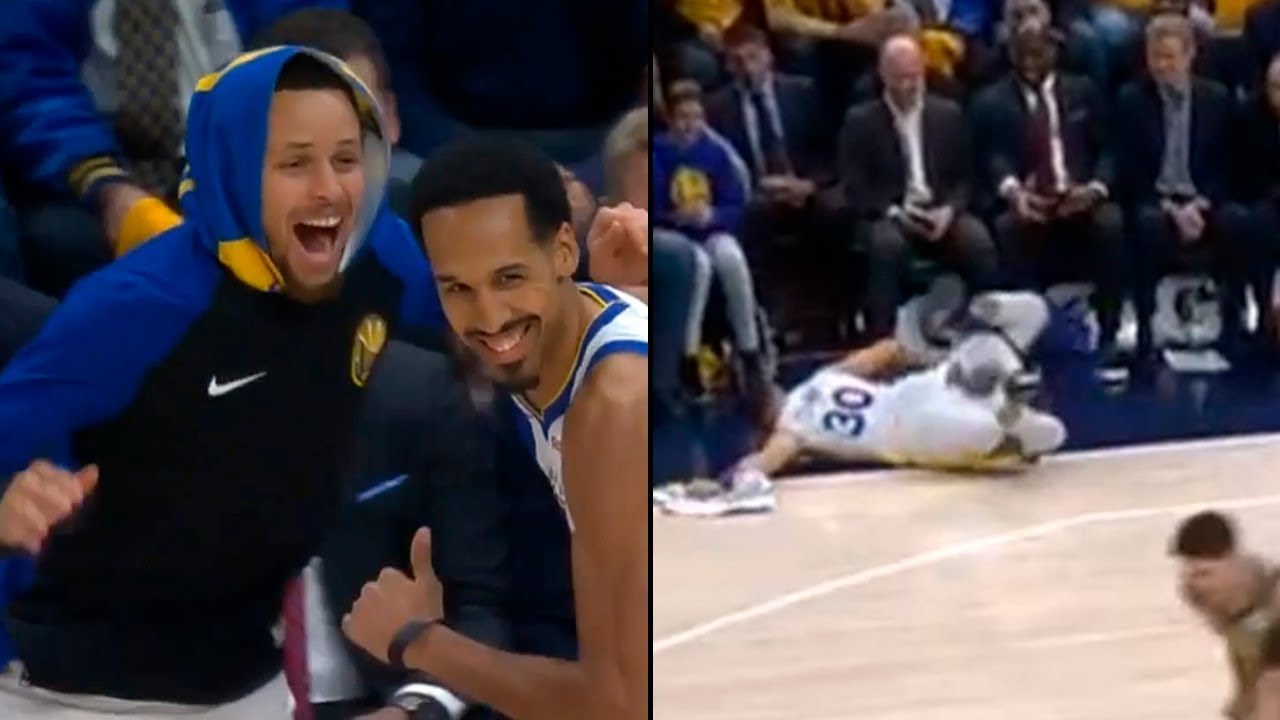 Steph LMAO Curry gets up from the bench and falls on the floor over ...