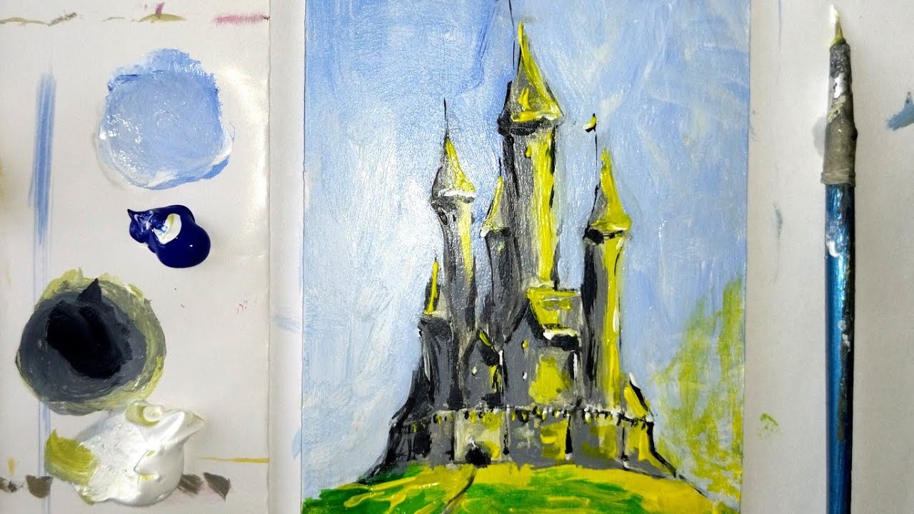 EASY Sunlight CASTLE PAINTING / Acrylic Painting Tutorial For Beginners ...