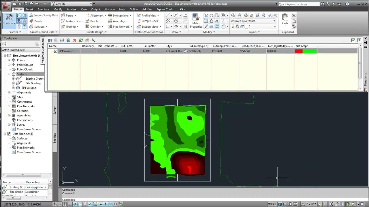 Calculating Cut and Fill Volumes. AutoCAD Civil 3D 2012 - YouTube