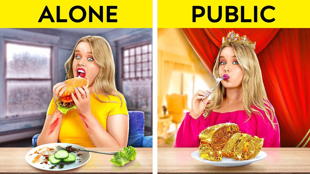 ALONE VS PUBLIC || How To Become Princess! Good VS Bad Manners by 123 GO! FOOD - YouTube