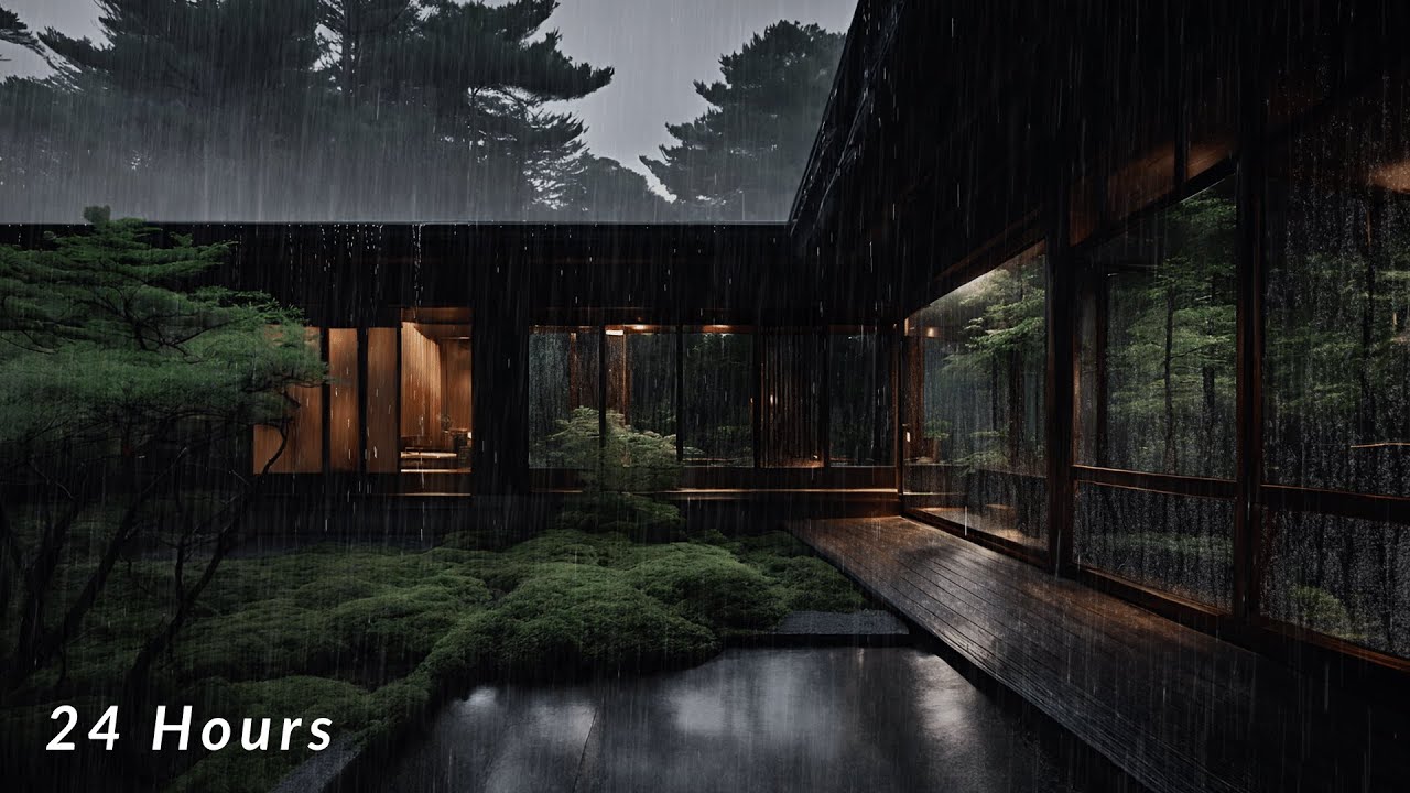 24 Hour HEAVY RAIN in Traditional Japanese Home | Rain Sounds for ...