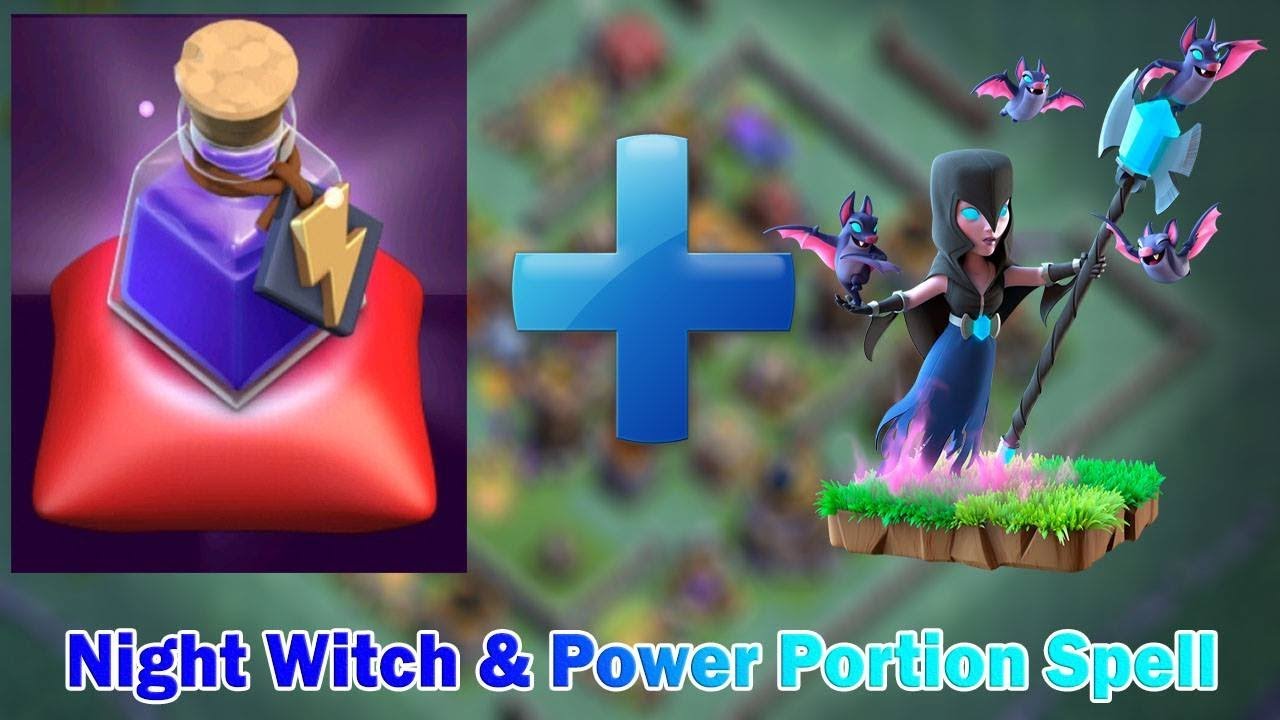 Best Use of Power Potion Spell On Night Witch of Level 12 -100% Attack ...