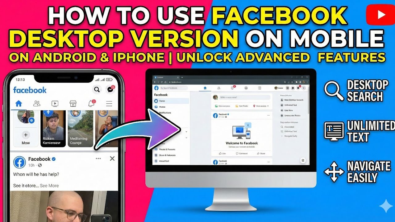 How to use Facebook Desktop Version on Android and Iphone - YouTube