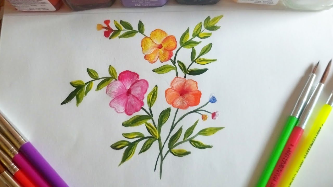 How to draw flower|Fabric Flower Design| Fabric Painting Flower Design ...