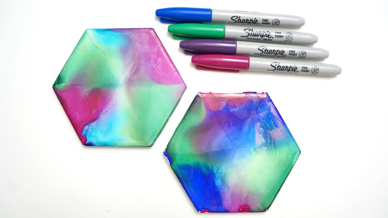 Tie Dye Tile Art | Sharpie and Rubbing Alcohol Coasters - YouTube