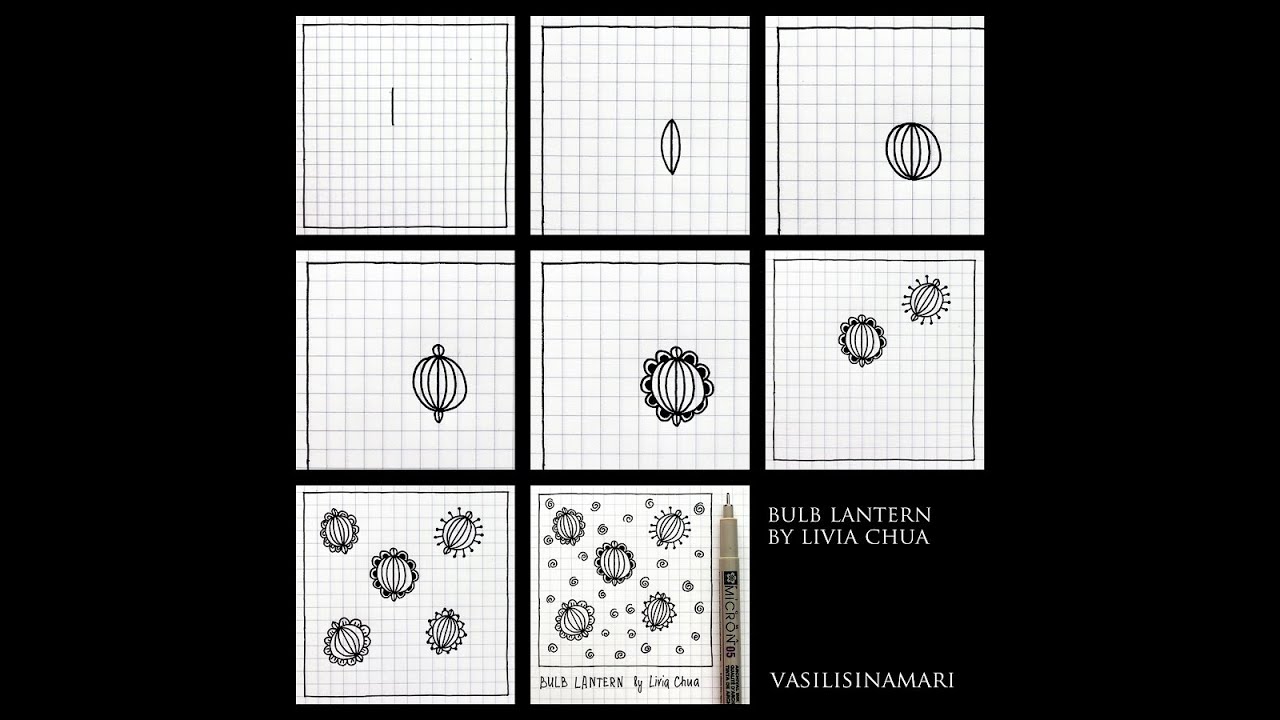 VASILISINAMARI zentangle tutorial pattern "BULB LANTERN" (узор зентангл ...