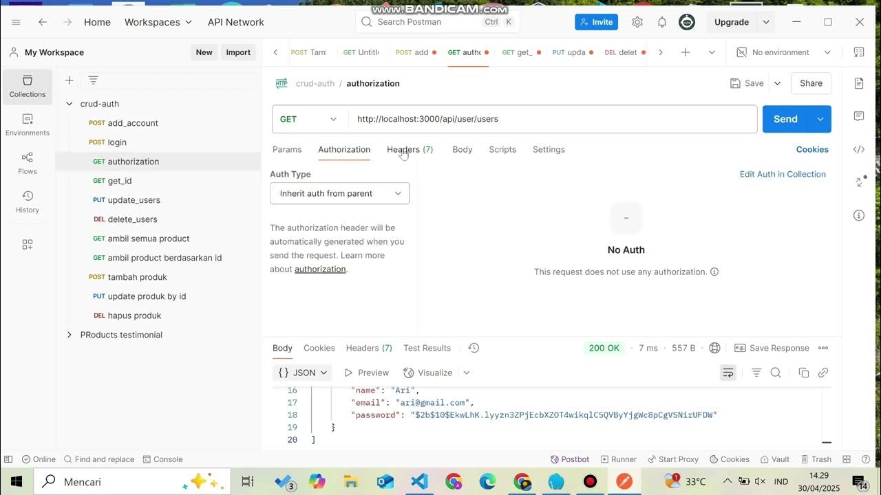 Proyek Back-end: Membangun API Crud sederhana (Produk dan User) dengan Menggunakan Node.Js ...