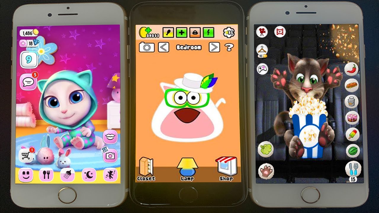 My Talking Angela Vs Pou Vs Talking Tom Cat - by Outfit 7 - Gameplay ...