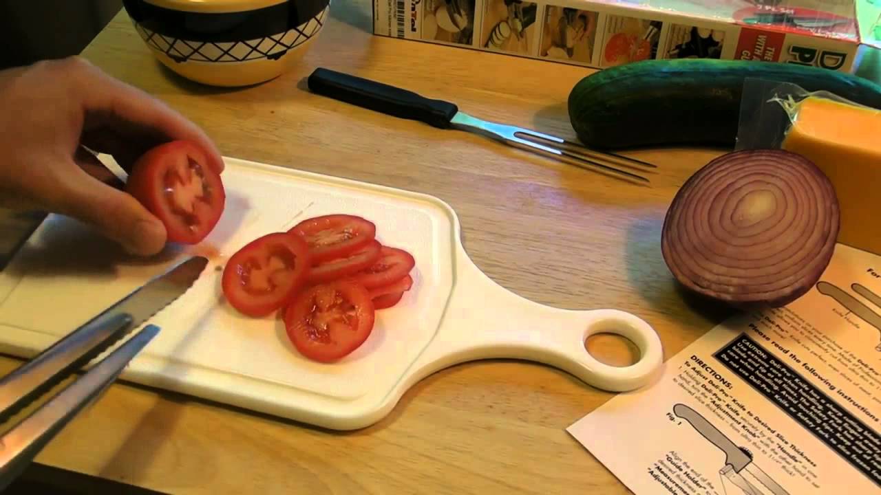 Hands on test of the As Seen On TV Deli Pro Knife - YouTube