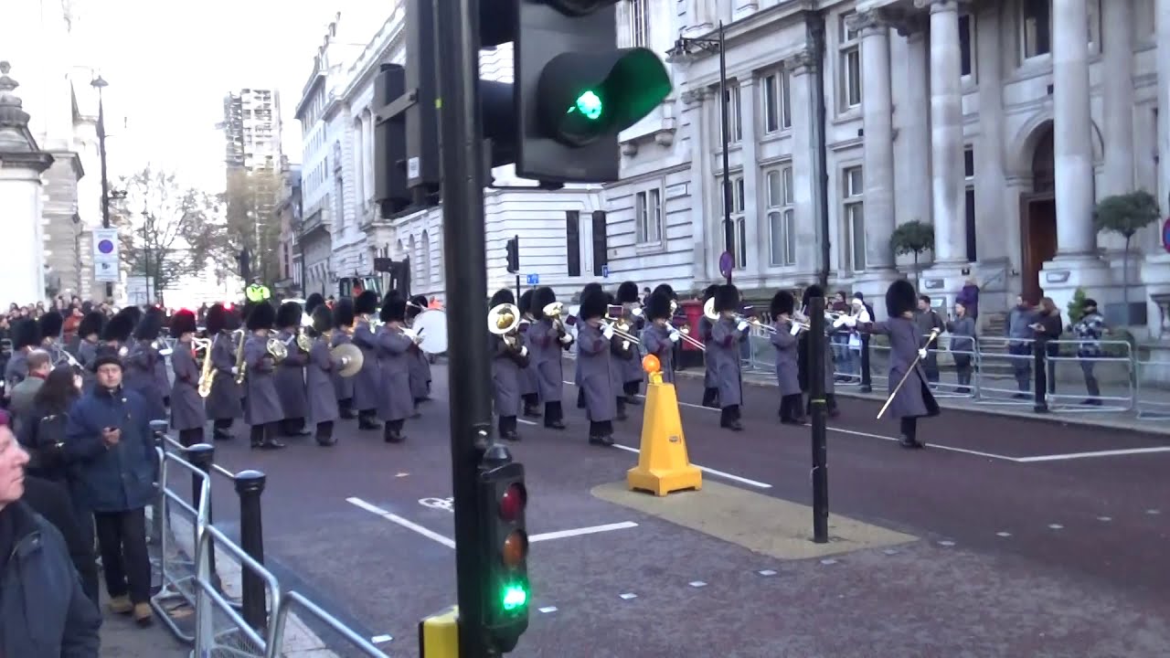Band of the Welsh Guards marching back to Wellington Barrack after ...