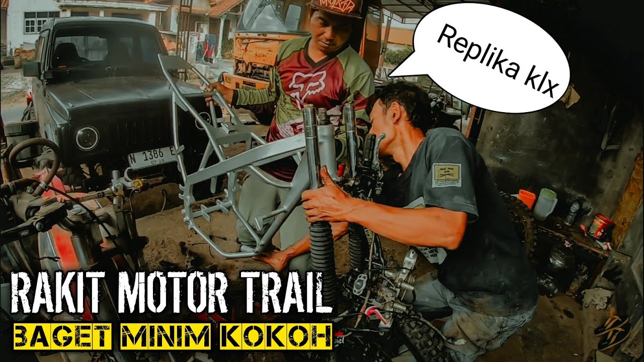 RAKIT MOTOR TRAIL PAKE RANGKA REPLIKA KLX PNP MESIN HONDA TIGER - YouTube