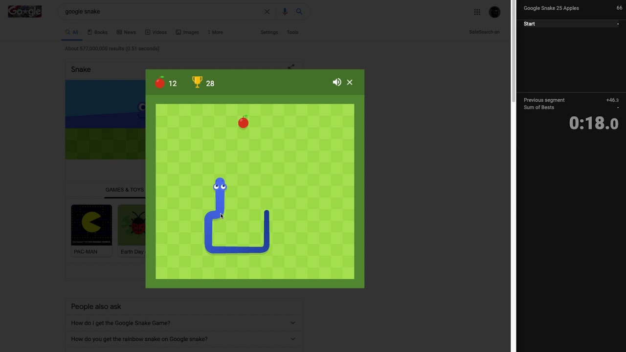 Google Snake Classic Mode Speedrun (0:45.514) - YouTube