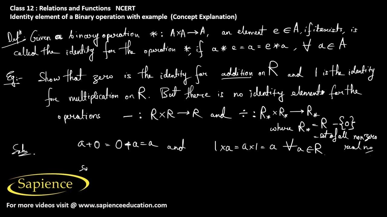 identity element in binary operation | cbse class 12 relation and function | ncert class 12 ...