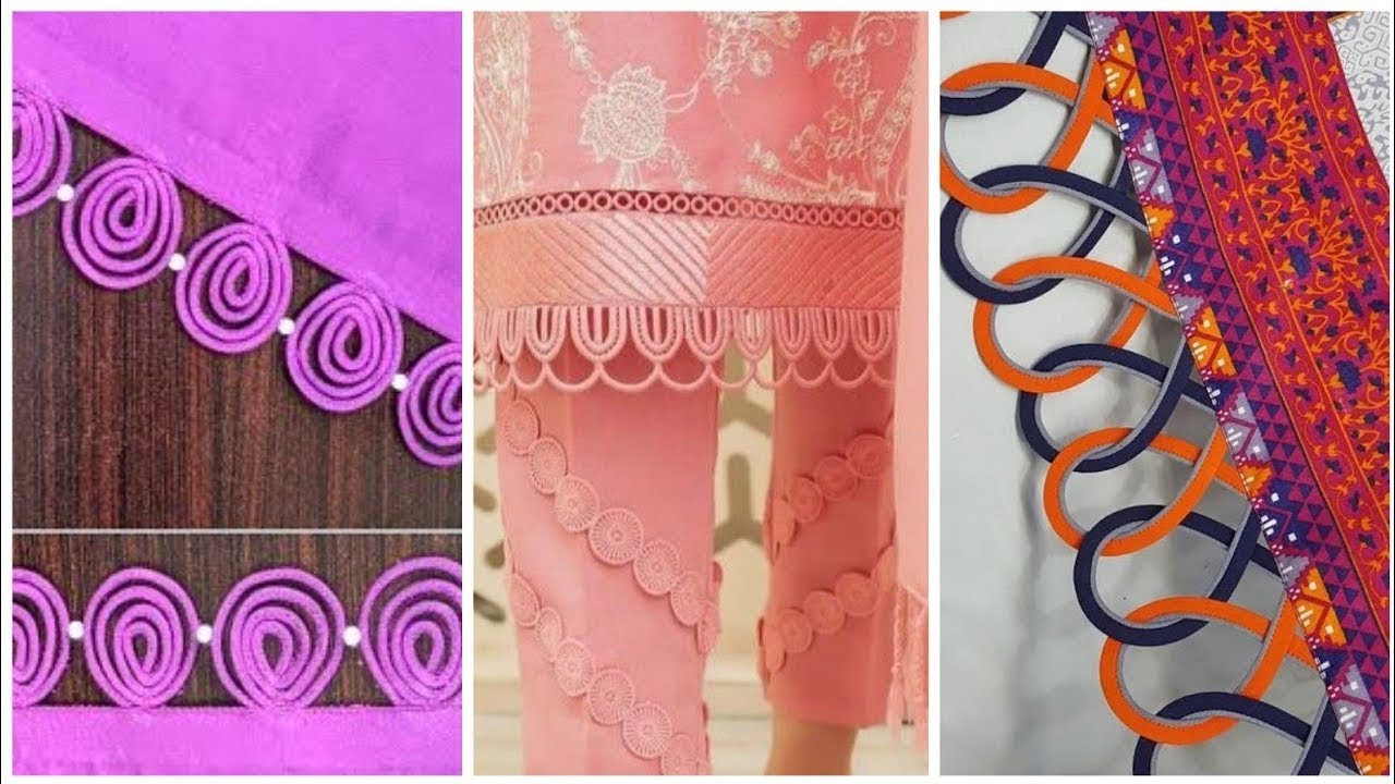 Dress design with cloth Dori piping loops for daman sleeves slwar neck# ...