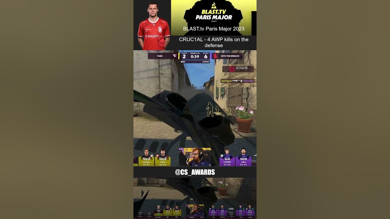 CRUC1AL - 4 AWP kills on the defense (FaZe vs Into the Breach) - BLAST.tv Paris Major 2023 - YouTube