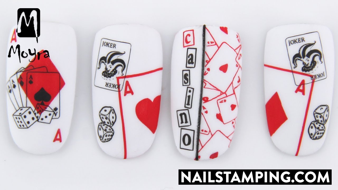 Nail art with French-suited playing card motif (nailstamping.com) - YouTube