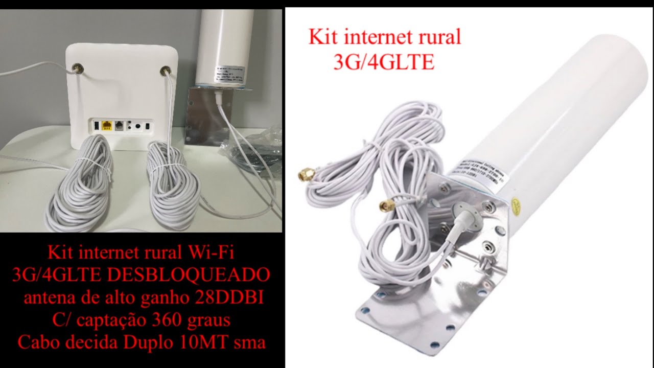 Ligação roteador 3G/4G ZTE MF253 com Antena de alto ganho externa 360 ...