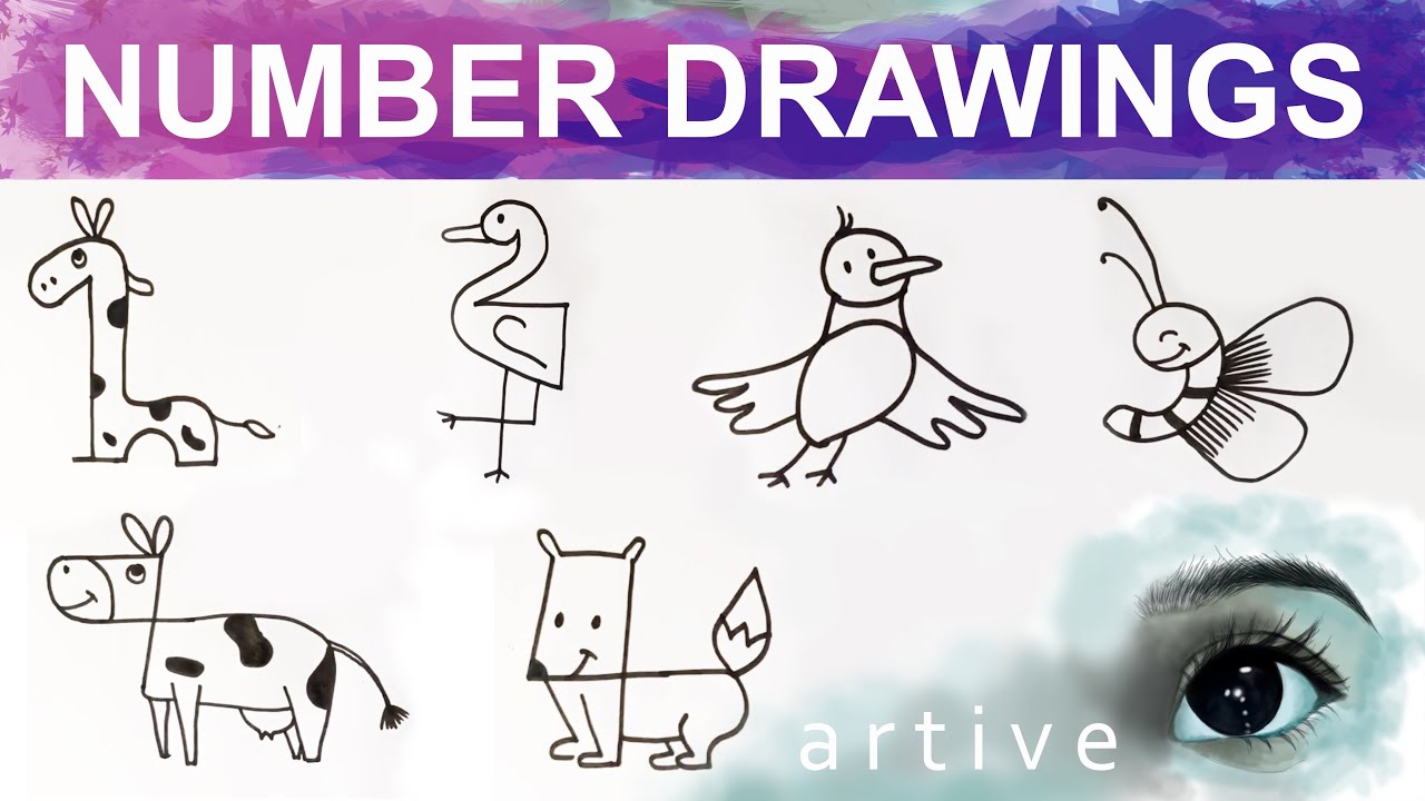 How to Draw from Numbers 1-9 | Easy drawings from Numbers 1-9 for kids ...