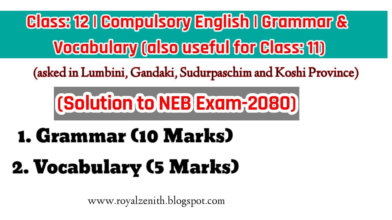 Class 12 English || NEB Exam 2080 || Grammar and Vocabulary Solution ...