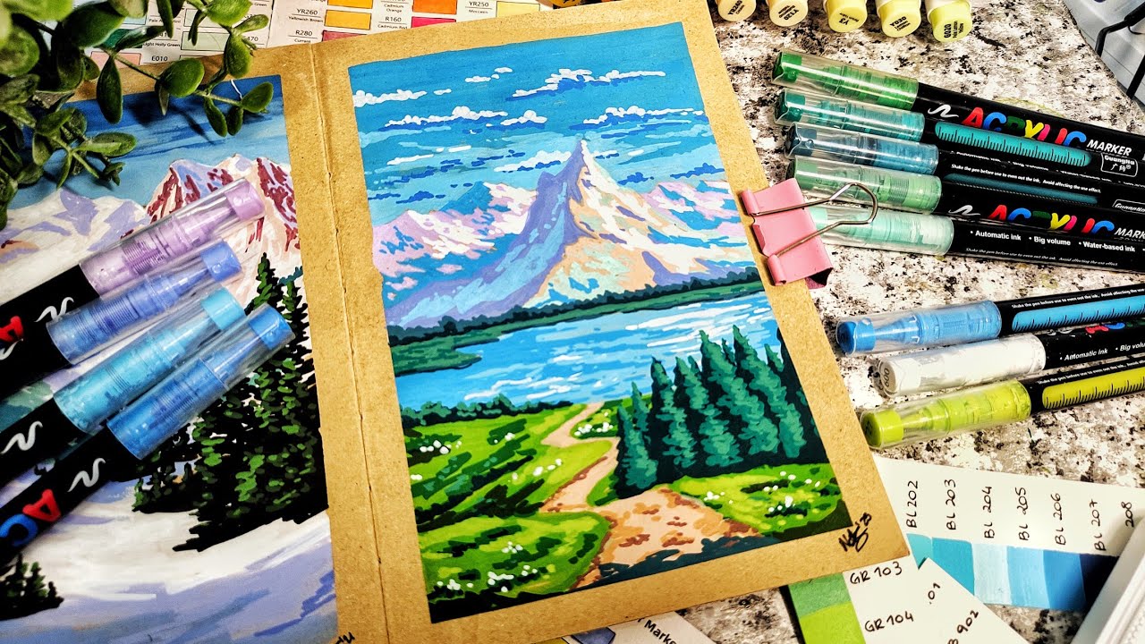Acrylic Markers Landscape| Cozy Art Easy Tutorial - YouTube