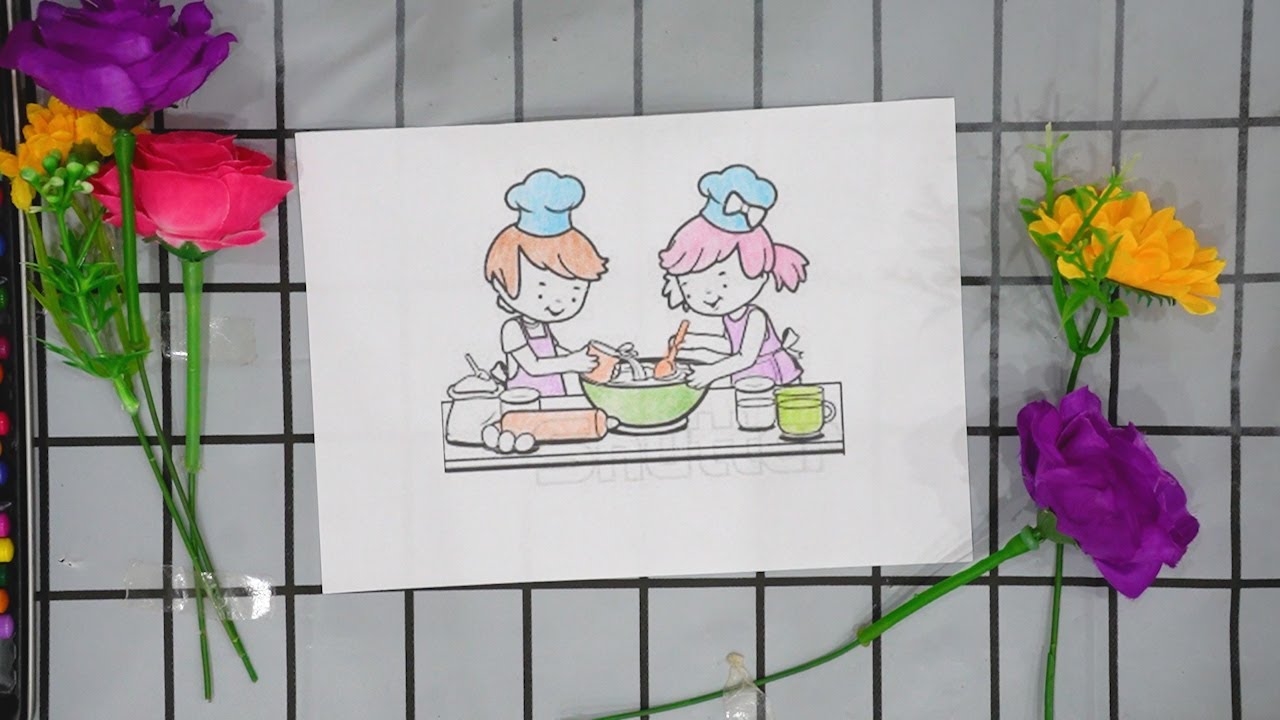 Color a picture of two students practicing cooking - YouTube